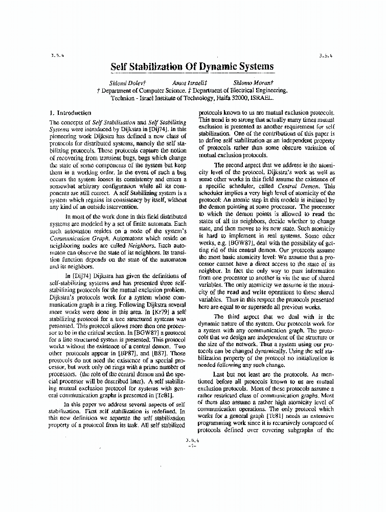 Self Stabilization of Dynamic Systems | IEEE Conference Publication ...