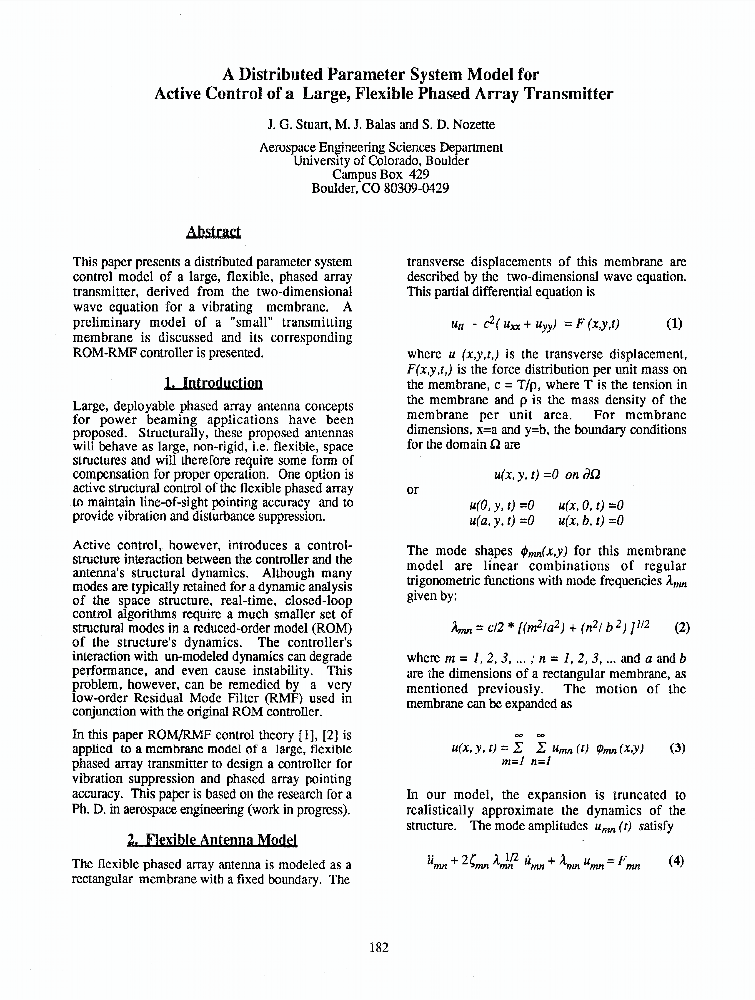 A Distributed Parameter System Model for Active Control of a Large, Flexible Phased Array ...
