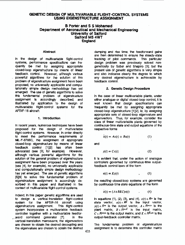 Genetic Design of Multivariable Flight-Control Systems Using Eigenstructure Assignment | IEEE ...