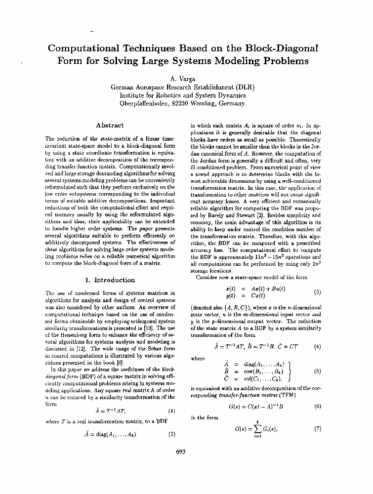 Computational Techniques Based on the Block-Diagonal Form for Solving ...