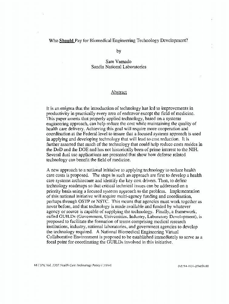 Who Should Pay For Biomedical Engineering Technology Development ...