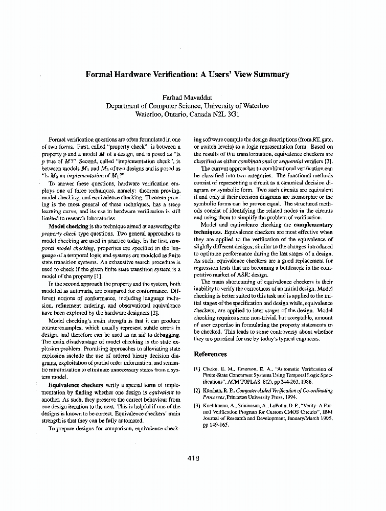 Formal Hardware Verification: A Users' View Summary | IEEE Conference Publication | IEEE Xplore