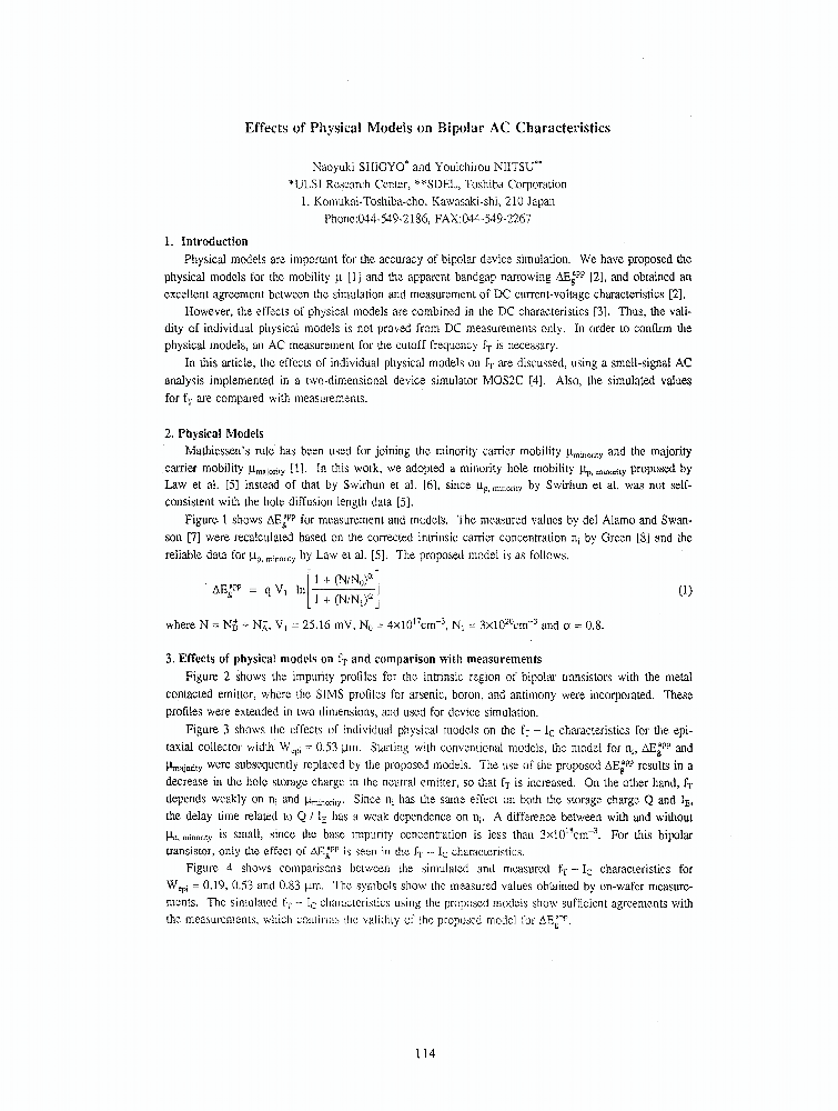 Effects Of Physical Models On Bipolar AC Characteristics | IEEE ...