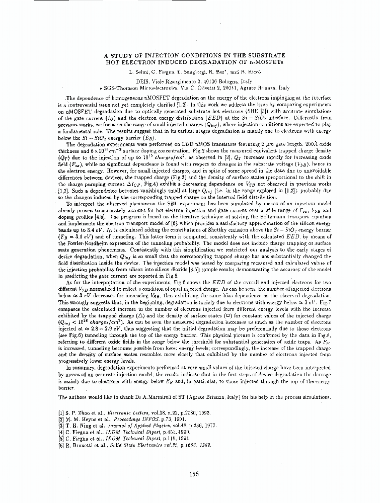 A Study Of Injection Conditions In The Substrate Hot Electron Induced ...