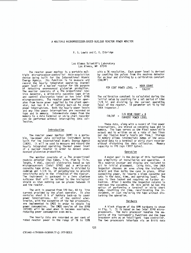 A Multiple Microprocessor Based Nuclear Reactor Power Monitor Ieee