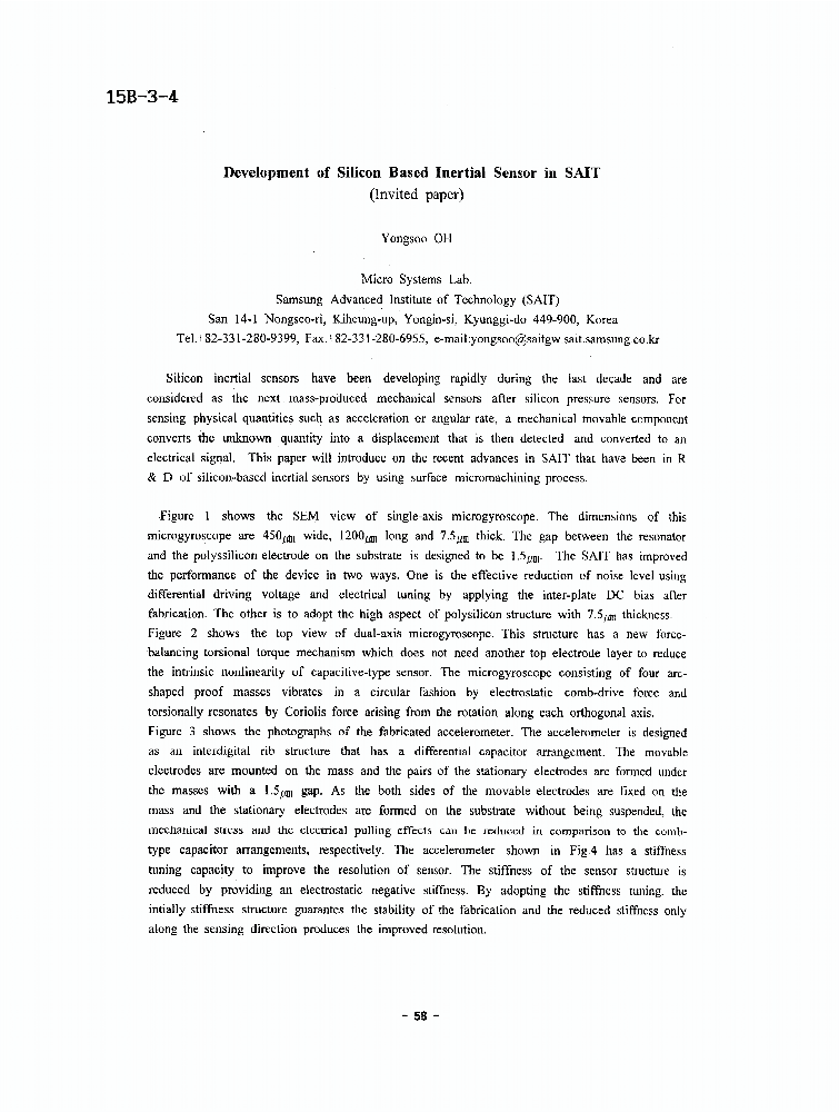 Development Of Silicon Based Inertial Sensor In Sait Ieee Conference Publication Ieee Xplore