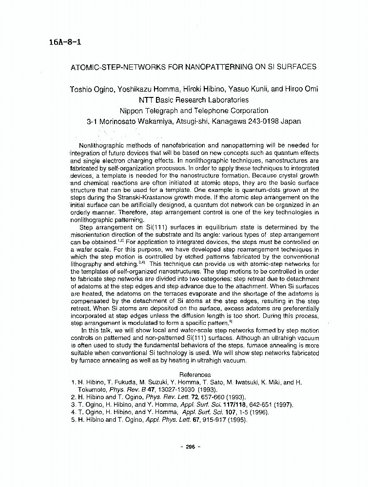 Atomic-Step-Networks For Nanopatterning On Si Surfaces | IEEE Conference Publication | IEEE Xplore