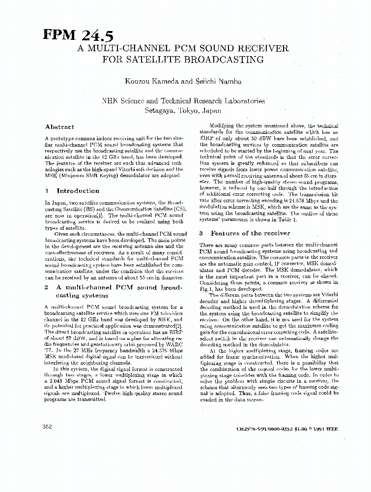 A Multi-channel PCM Sound Receiver For Satellite Broadcasting | IEEE ...
