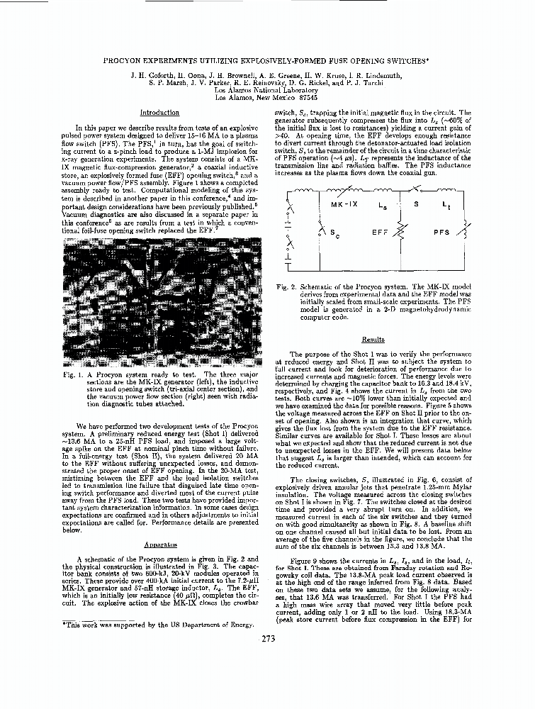 Procyon Experiments Utilizing Explosively-formed Fuse Opening Switches ...
