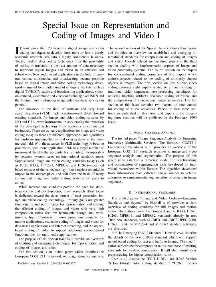 Special Issue On Representation And Coding Of Images And Video I [Guest Editorial] | IEEE ...