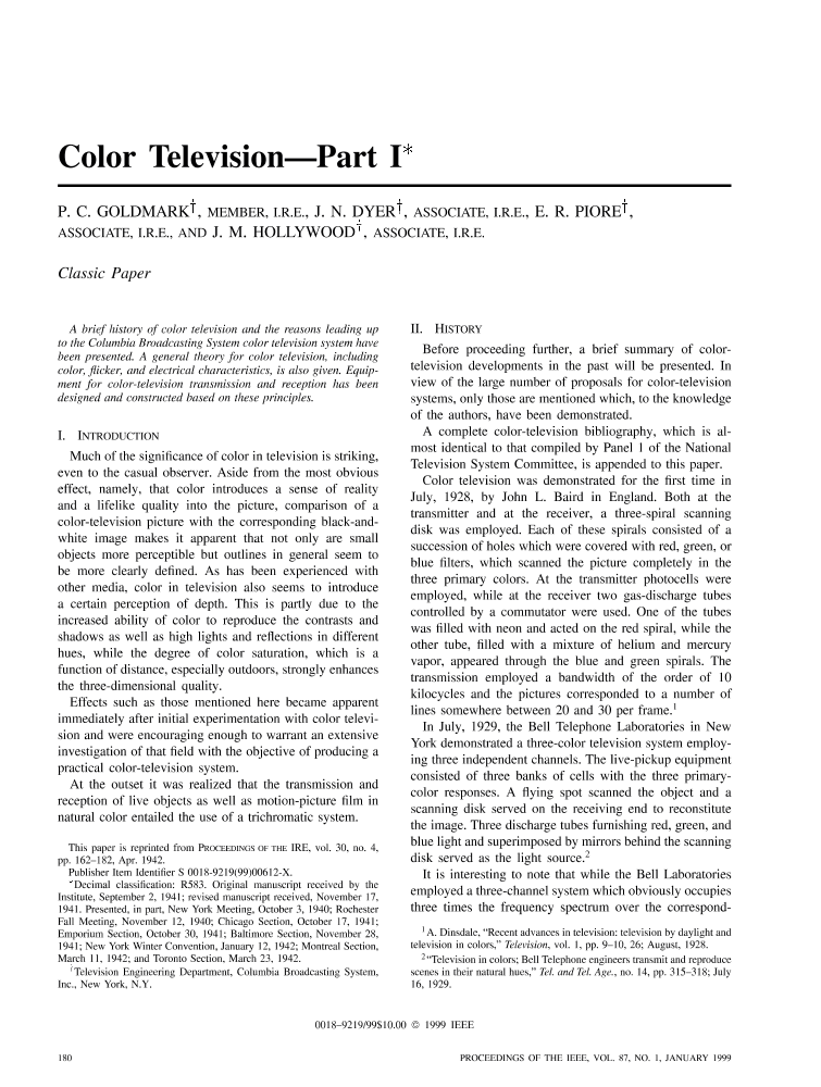 Color Television - Part I | IEEE Journals & Magazine | IEEE Xplore