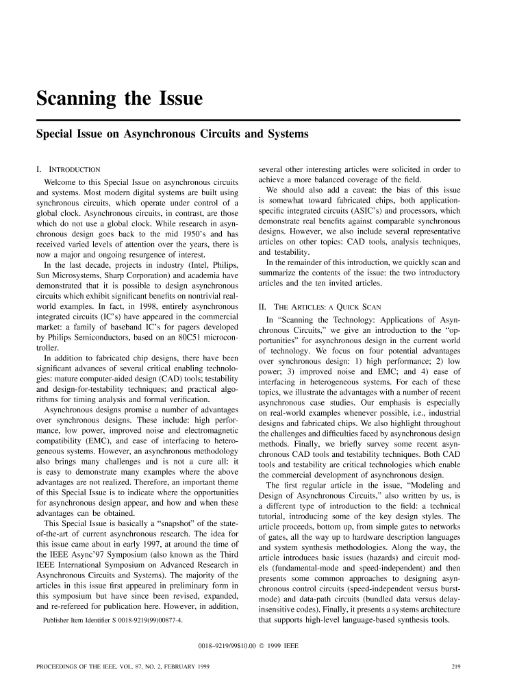 Special Issue On Asynchronous Circuits And Systems Ieee Journals And Magazine Ieee Xplore