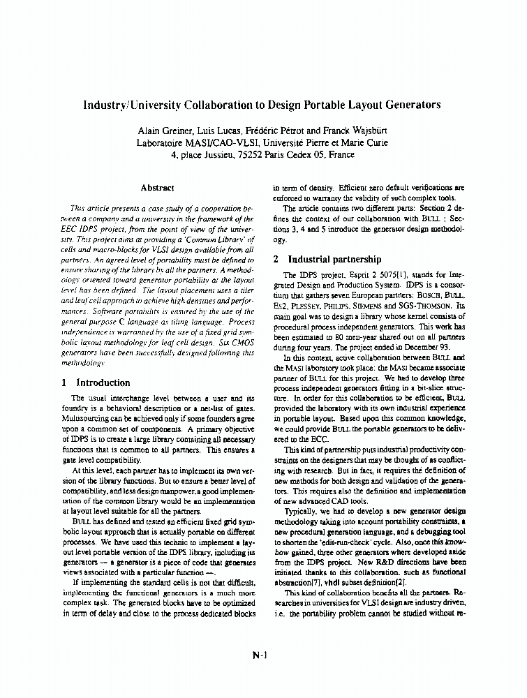 Industry/unilversity Collaboration To Design Portable Layout Generators ...