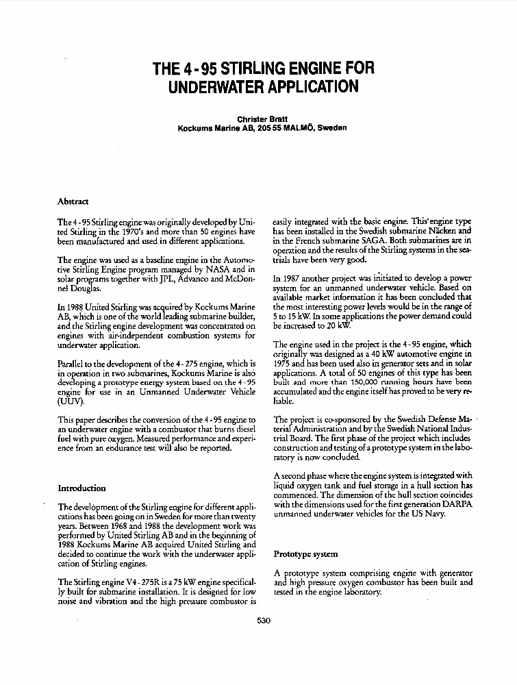 The 4 - 95 Stirling Engine For Underwater Application | IEEE Conference ...