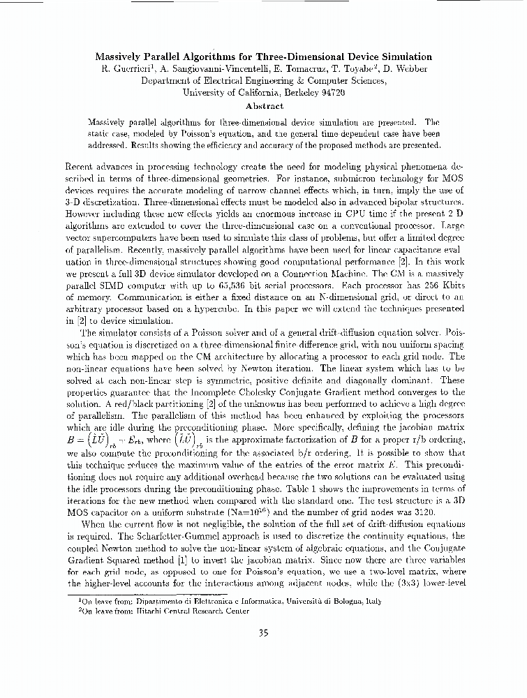 Massively Parallel Algorithms For Three Dimensional Device Simulation Ieee Conference