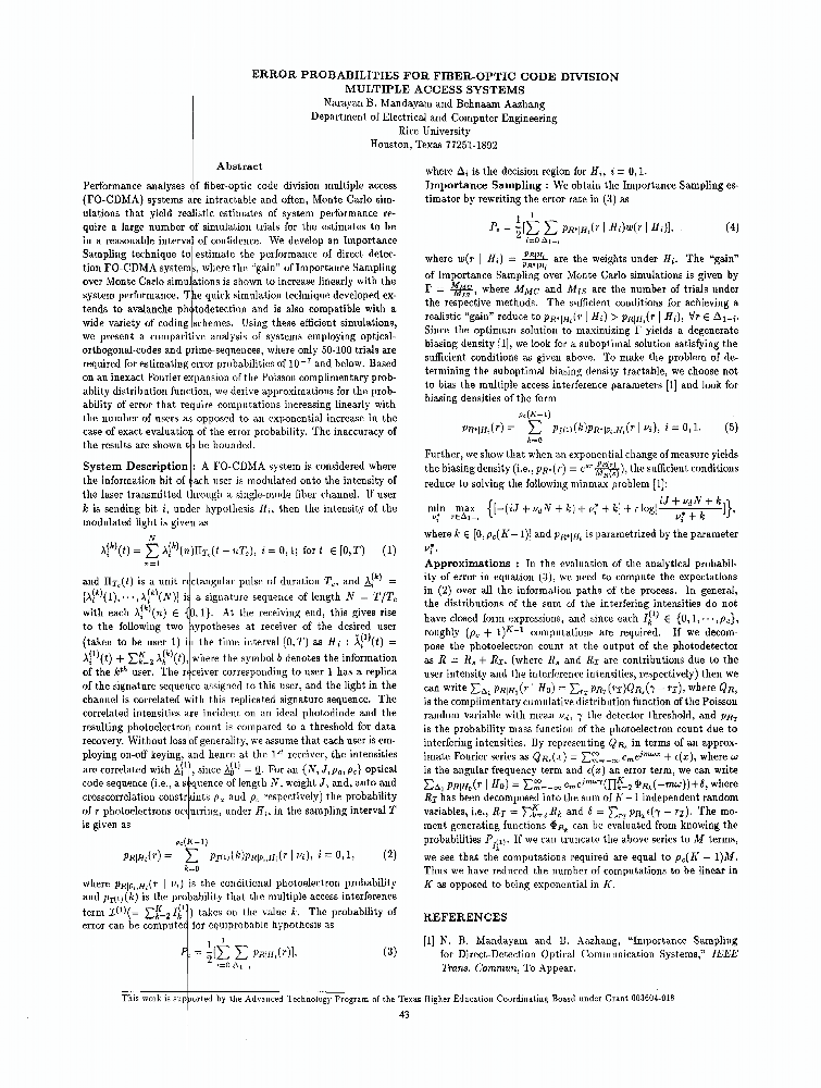 Error Probabilities for Fiber-Optic Code Division Multiple Access ...