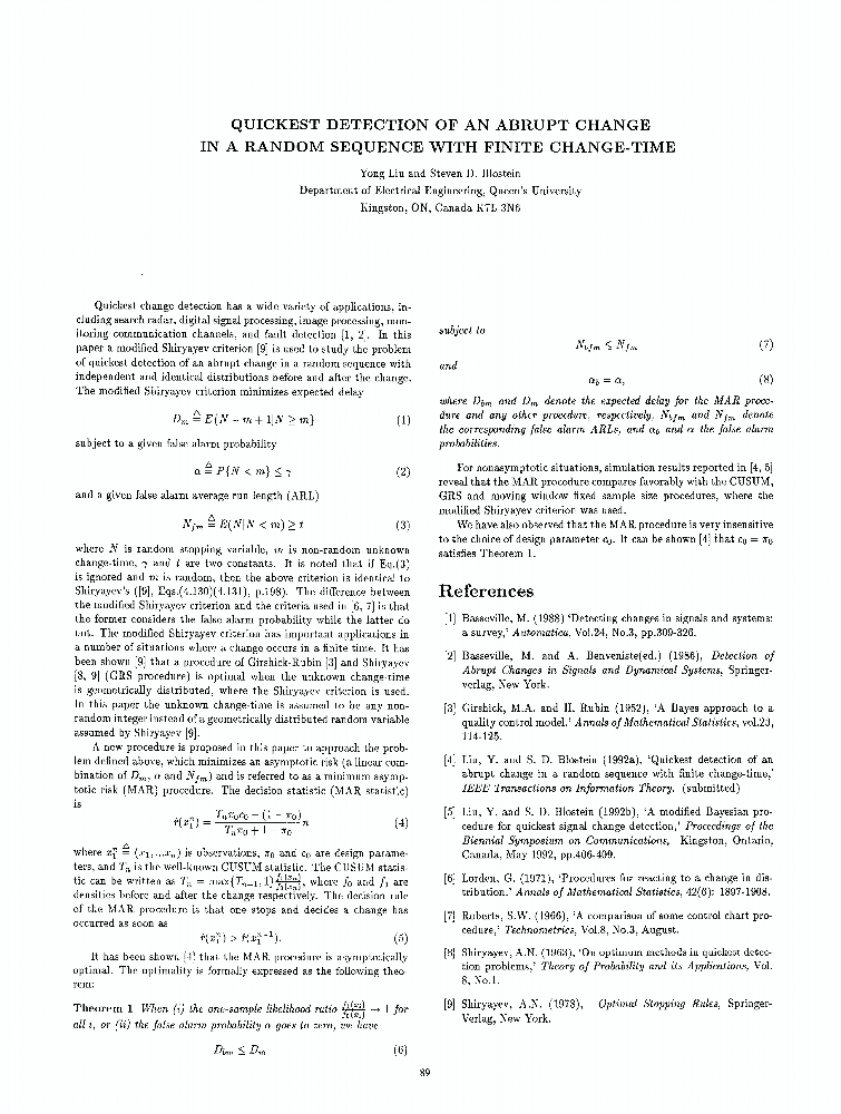 Quickest Detection of an Abrupt Change in a Random Sequence with Finite Change-Time | IEEE ...