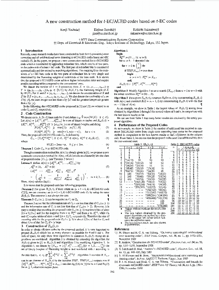 A New Construction Method for t-EC/AUED Codes Based on T-EC Codes | IEEE Conference Publication ...