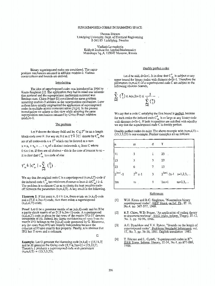 Superimposed Codes in Hamming Space | IEEE Conference Publication ...
