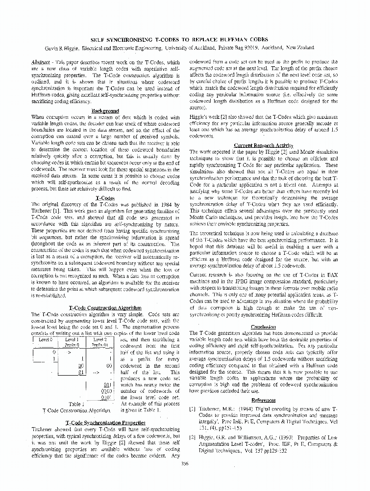 Self Synchronizing T-Codes to Replace Huffman Codes | IEEE Conference Publication | IEEE Xplore