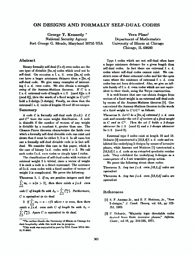 On Designs and Formally Self-Dual Codes | IEEE Conference Publication | IEEE Xplore