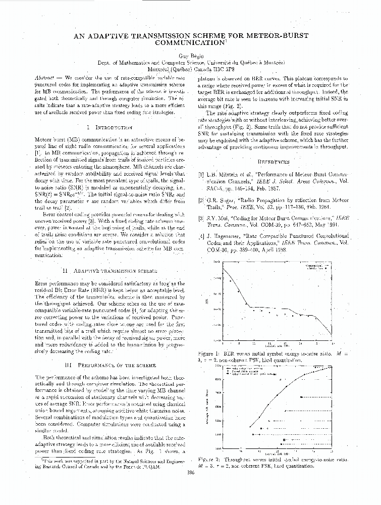 An Adaptive Transmission Scheme for Meteor-Burst Communication | IEEE ...