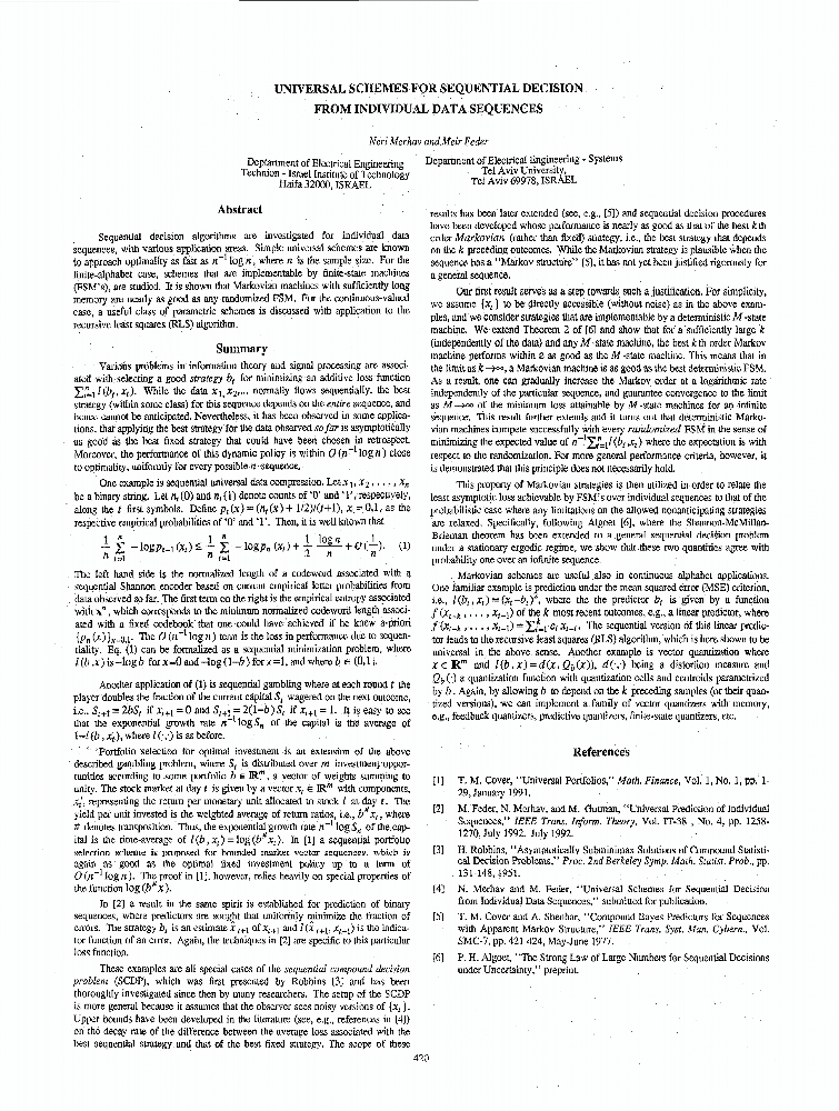 Universal Schemes for Sequential Decision from Individual Data ...