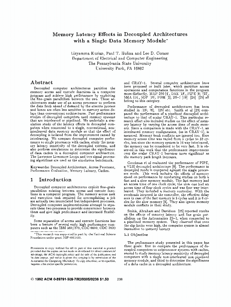 Memory Latency Effects in Decoupled Architectures with a Single Data ...