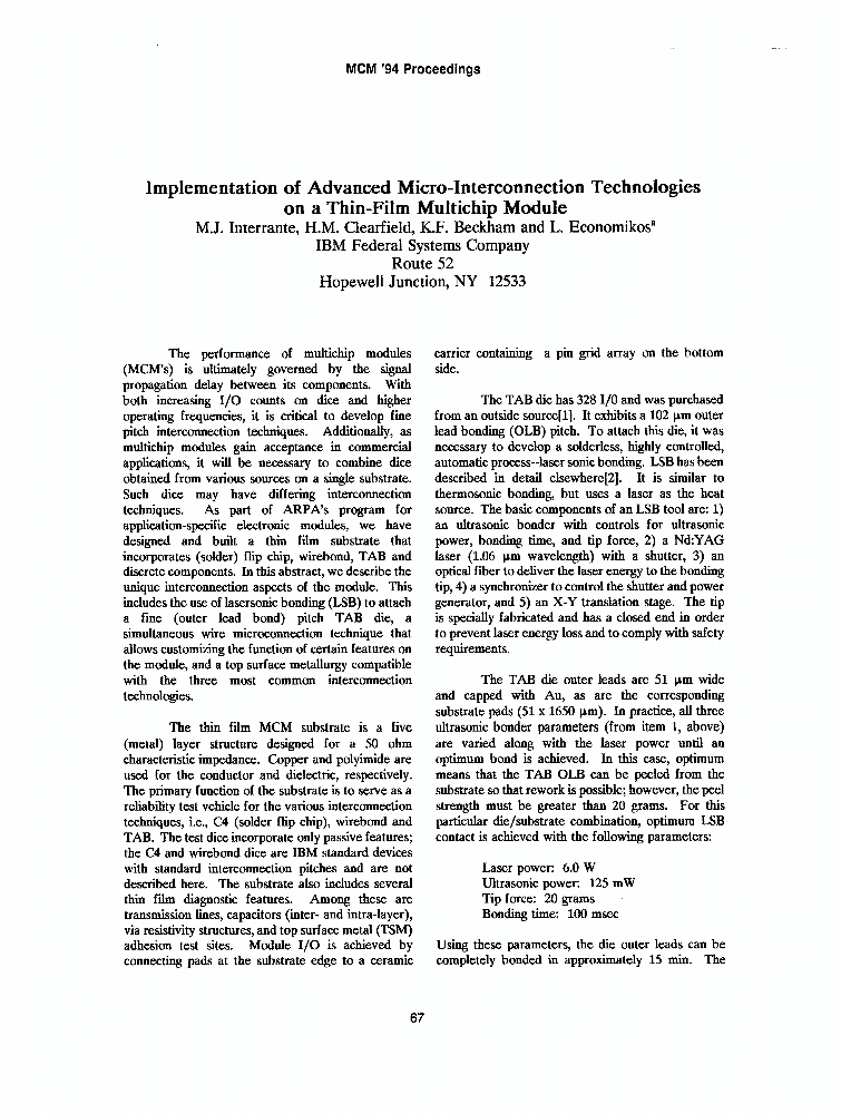Implementation of Advanced Micro-Interconnection Technologies on a Thin ...