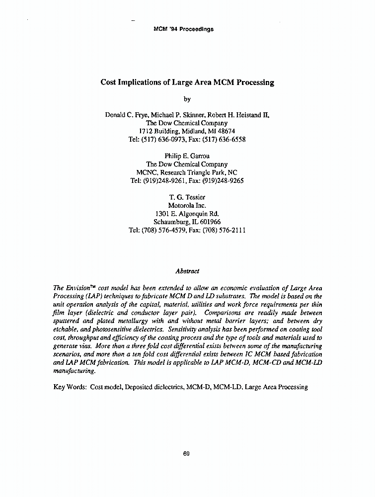 Cost Implications of Large Area MCM Processing | IEEE Conference ...