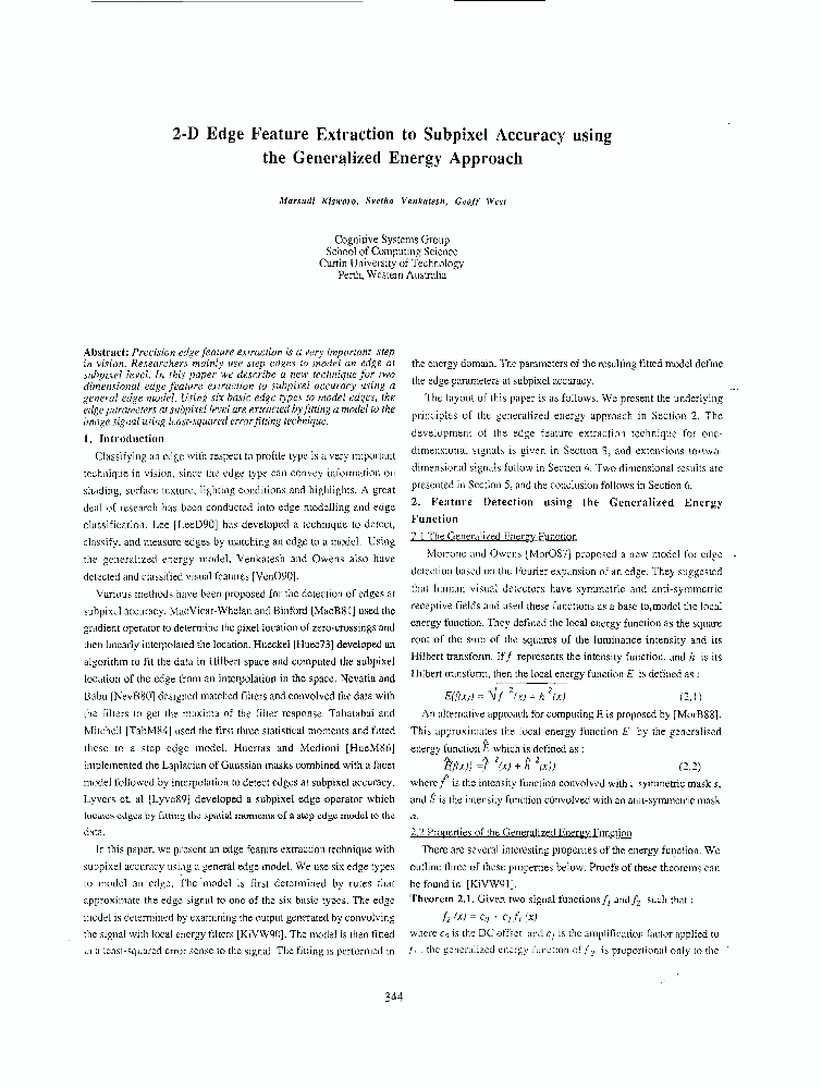 2 D Edge Feature Extraction To Subpixel Accuracy Using The Generalized Energy Approach Ieee