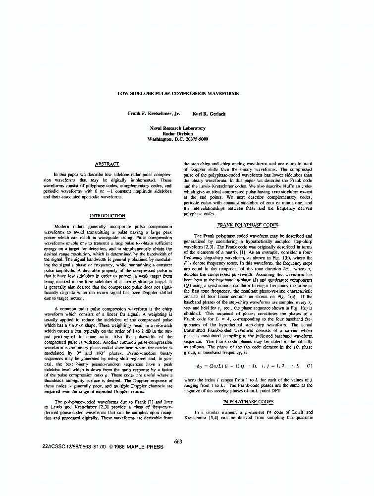 Low Sidelobe Pulse Compression Waveforms | IEEE Conference Publication ...