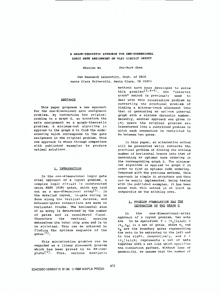 A Graph Theoretic Approach For One Dimensional Logic Gate Assignment Of Vlsi Circuit Layout