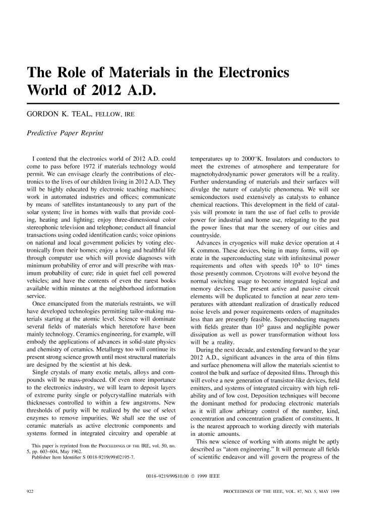 The role of materials in the electronics world of 2012 A.D. | IEEE ...