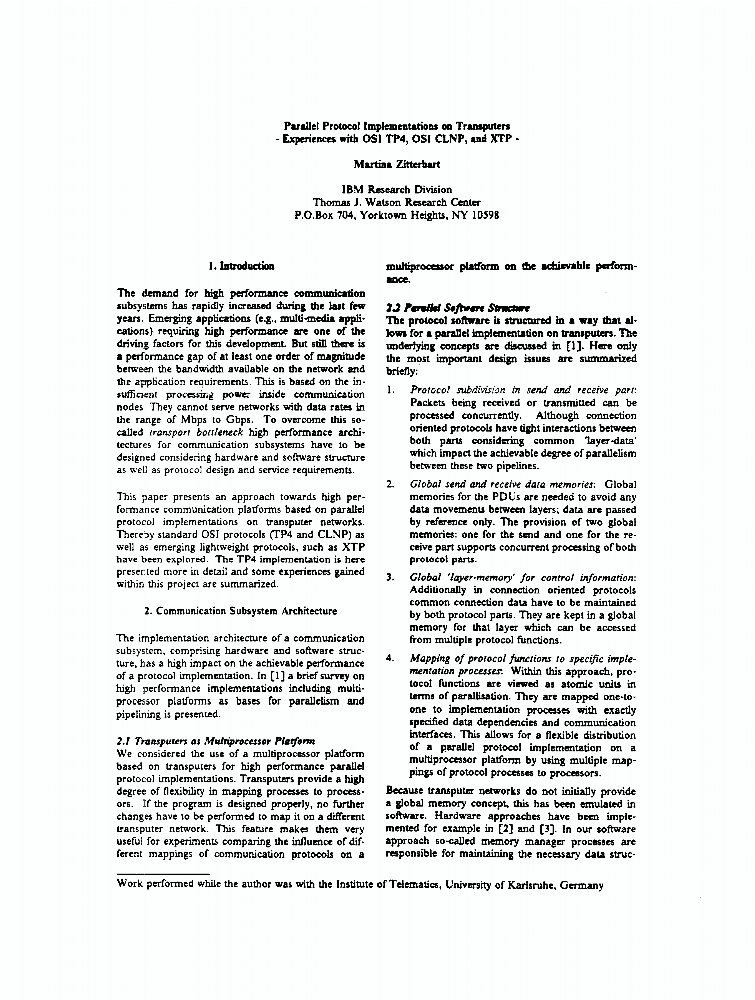 Parallel Protocol Implementations an Transputers - Experiences with OSI ...