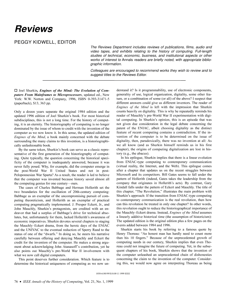 Engines of the mind: the evolution of computer from mainframes to ...