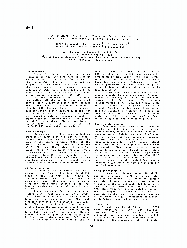 A 6.25% Pull-in Range Digital PLL for ISDN Primary Rate Interface LSI ...