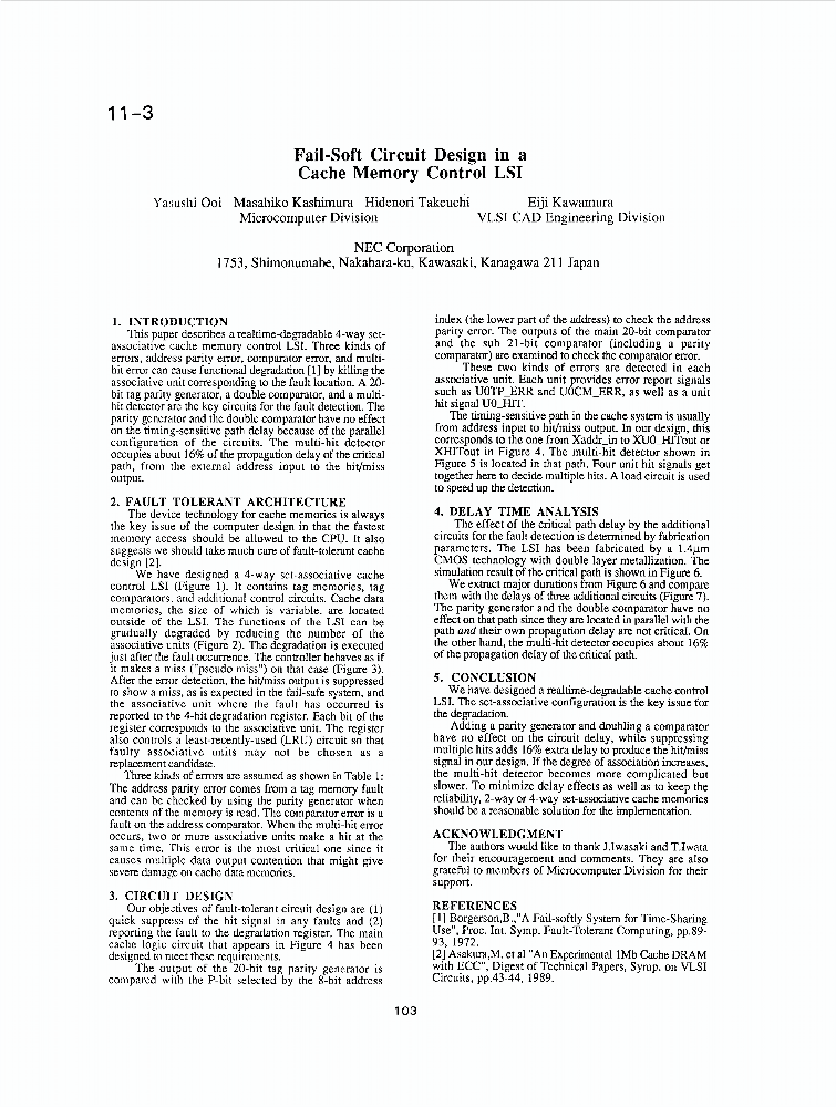 Fail-soft Circuit Design In A Cache Memory Control LSI | IEEE ...