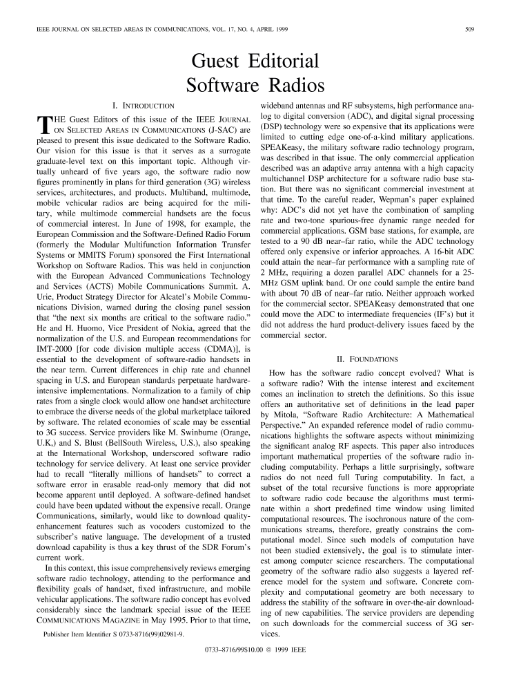 Guest Editorial software radios | IEEE Journals & Magazine | IEEE Xplore