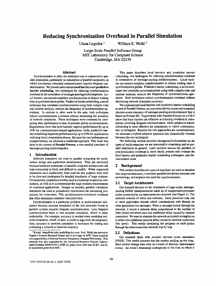 Reducing Synchronization Overhead In Parallel Simulation Ieee Conference Publication Ieee Xplore