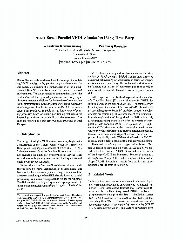 Actor Based Parallel VHDL Simulation Using Time Warp | IEEE Conference Publication | IEEE Xplore