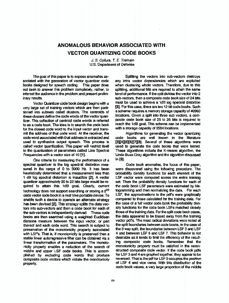 Anomalous behavior associated with vector quantizing code books | IEEE ...