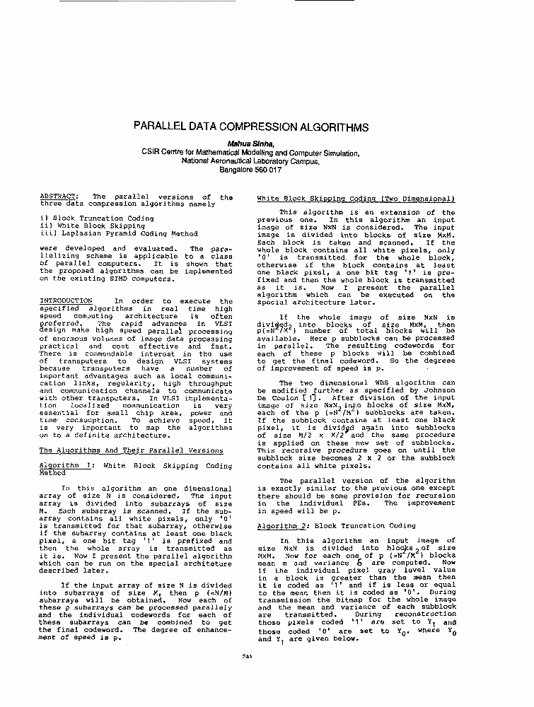 Parallel data compression algorithms | IEEE Conference Publication ...