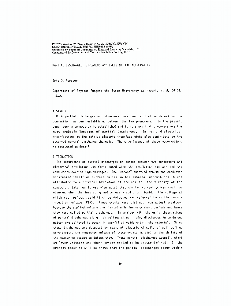 Partial discharges, streamers and trees in condensed matter | IEEE ...
