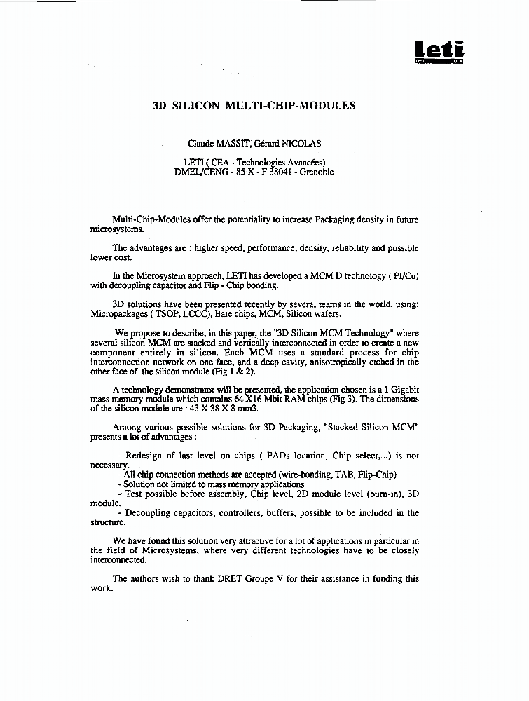 3D silicon multi-chip-modules | IEEE Conference Publication | IEEE Xplore