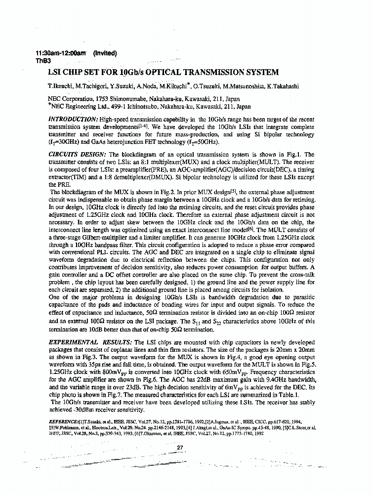 Lsi chip set for 10Gb/s optical transmission system | IEEE Conference ...