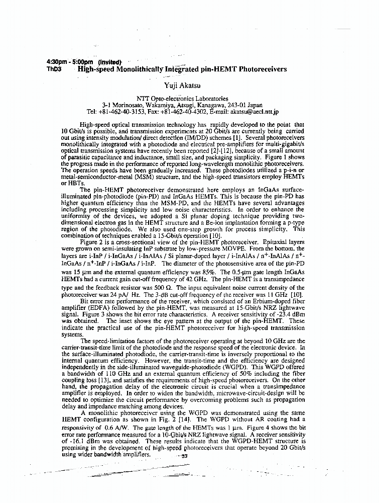 High-speed Monolithically Integrated pin-HEMT Photoreceivers | IEEE ...