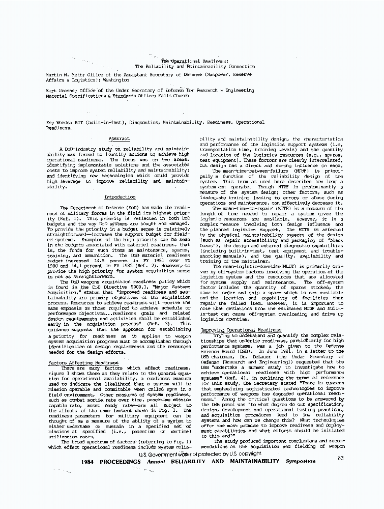 The Operational Readiness The Reliability And Maintainability Connection Ieee Conference