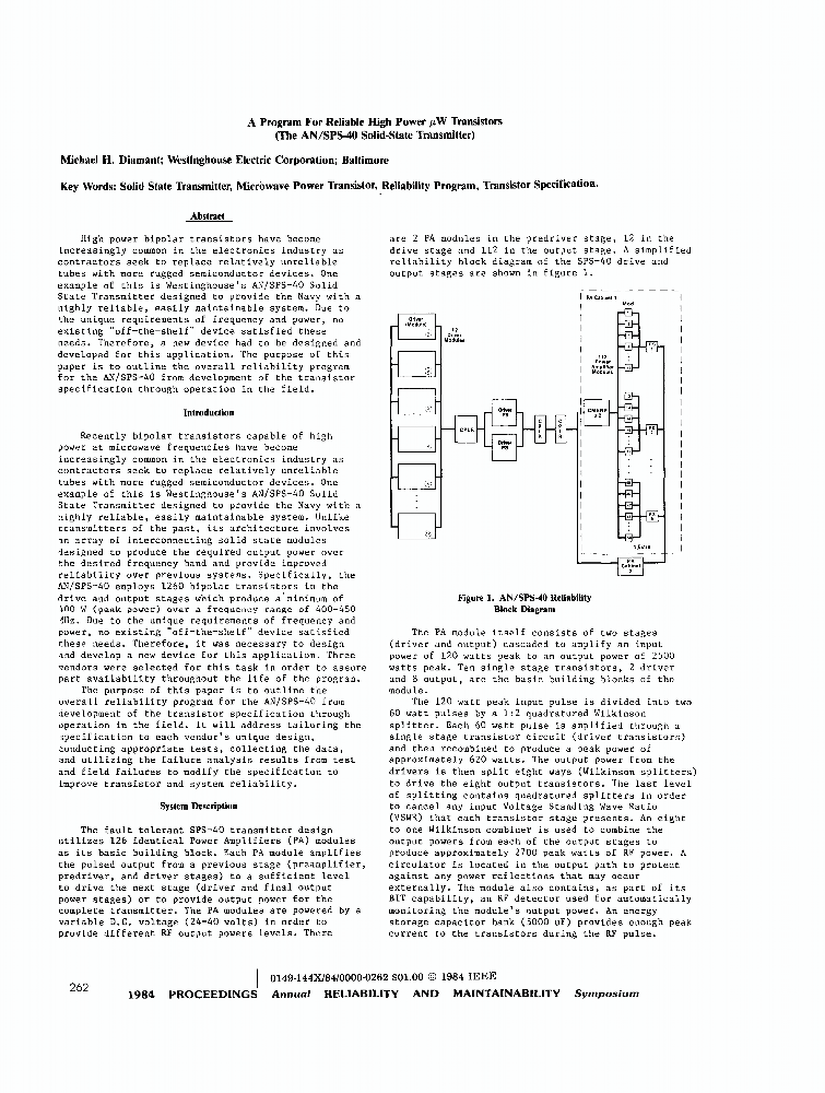 A Program for Reliable High Power /spl mu/ Transistors (The AN/SPS-40 ...