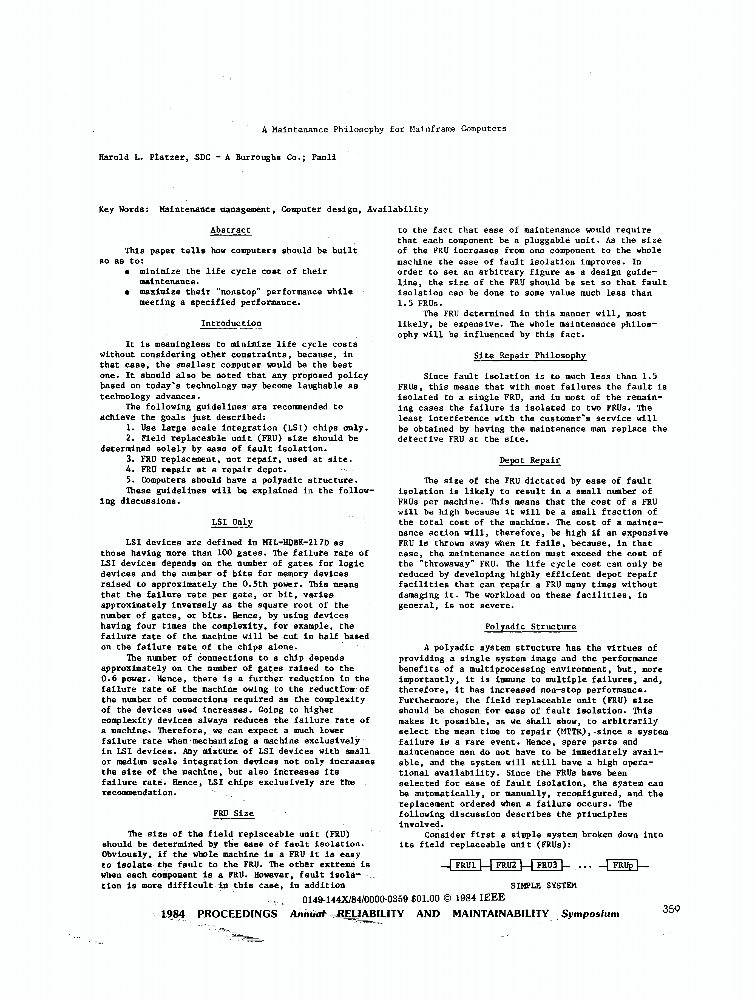 A Maintenance Philosophy for Mainframe Computers | IEEE Conference ...